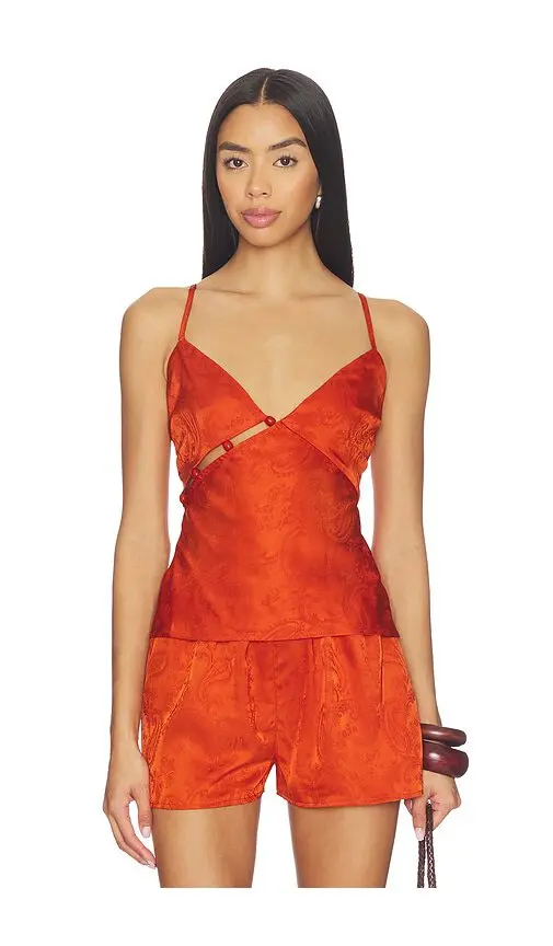 Minkpink Valencia Bead Detail Cami In Burnt Orange - Paprika Paisley