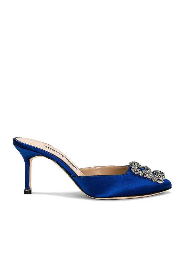 Manolo Blahnik Satin Hangisimu 70 Mule In Royal - True Blue