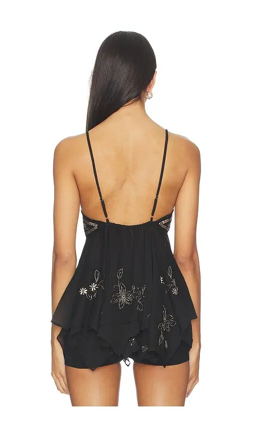 Free People Embellished V-neck Top With Tiered Hem - Black