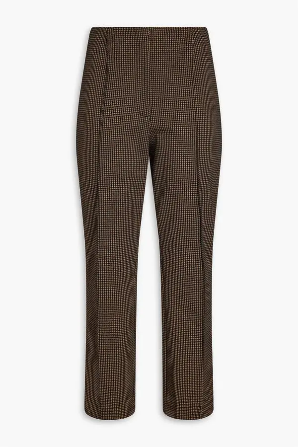 Veronica Beard Kean Cropped Houndstooth Knitted Flared Pants - Brown