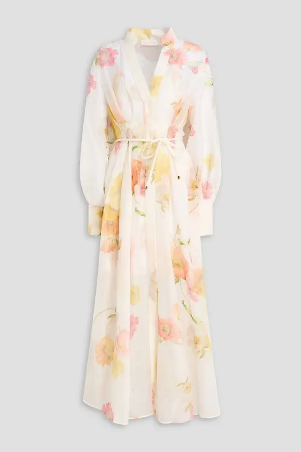 Zimmermann Floralprint Linen And Silkblend Organza Maxi Dress - Off-white