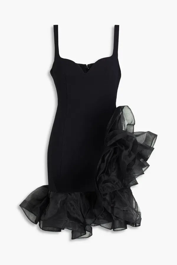 Safiyaa Tenaya Ruffled Organza And Crepe Mini Dress - Black