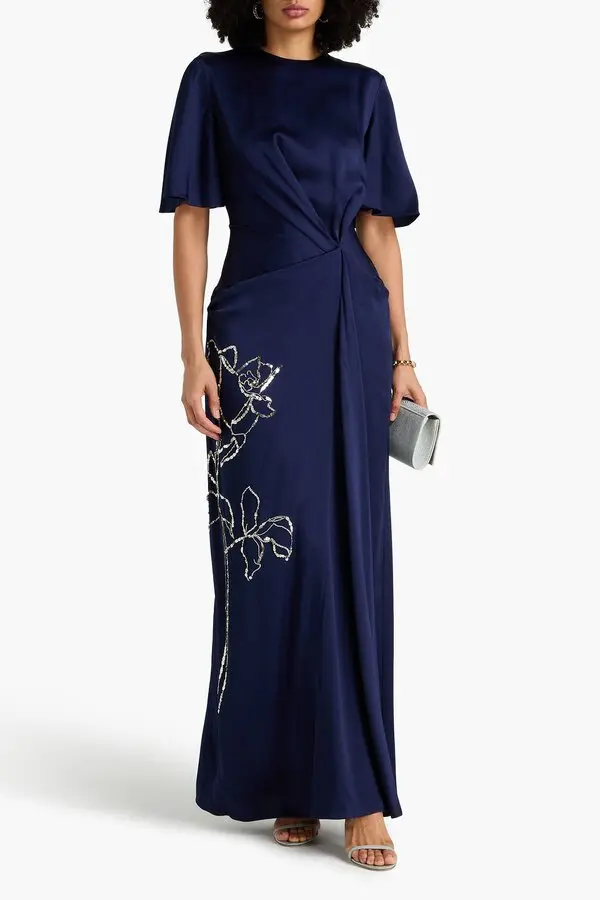 Erdem Embellished Satincrepe Gown