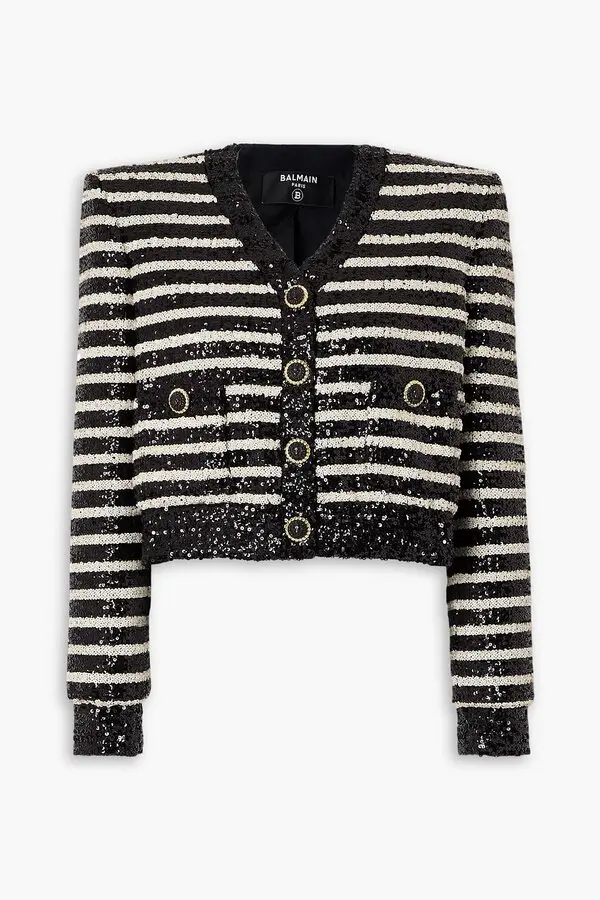 Balmain Striped Sequinembellished Cady Jacket