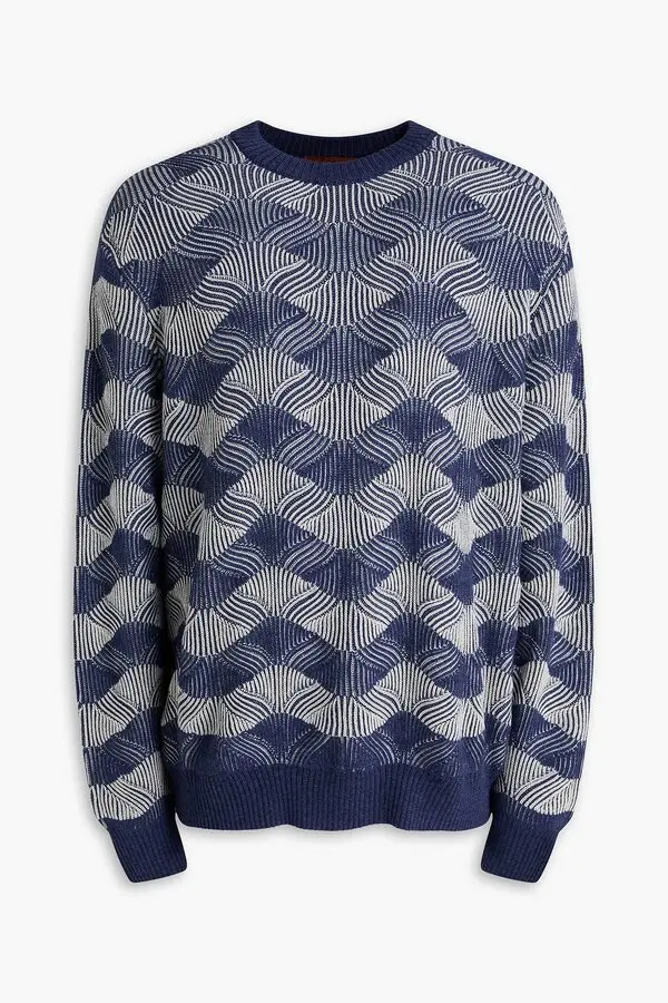 Missoni Jacquardknit Wool And Cottonblend Sweater - Navy