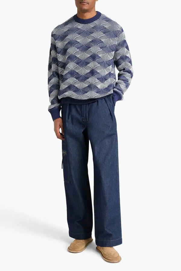 Missoni Jacquardknit Wool And Cottonblend Sweater - Navy