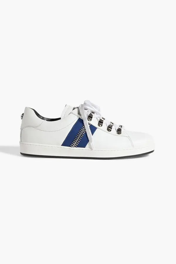 Balmain Eric Zipembellished Leather Sneakers - Royal Blue
