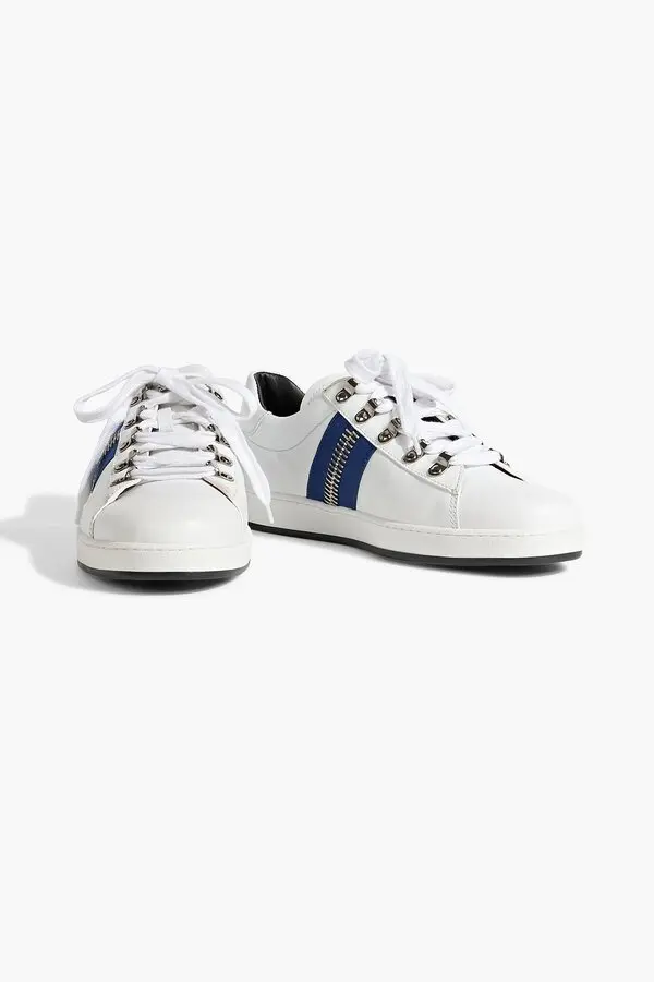 Balmain Eric Zipembellished Leather Sneakers