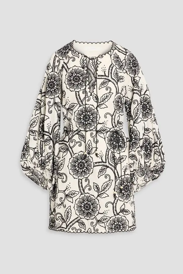 Zimmermann Embroidered Linen Mini Dress - Ecru