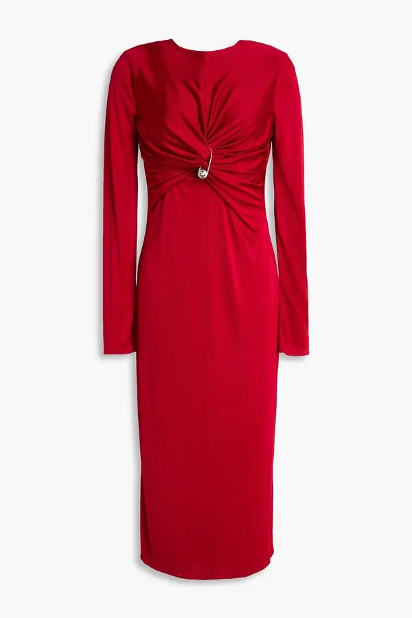Versace Embellished Twisted Satinjersey Dress - Crimson