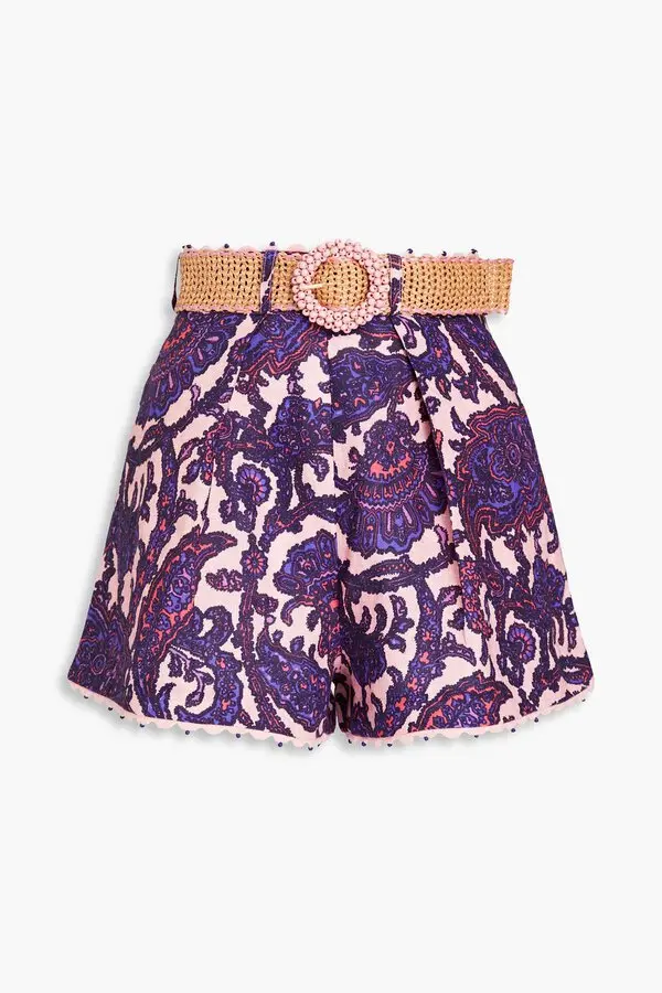 Zimmermann Beadembellished Paisleyprint Linen Shorts - Purple