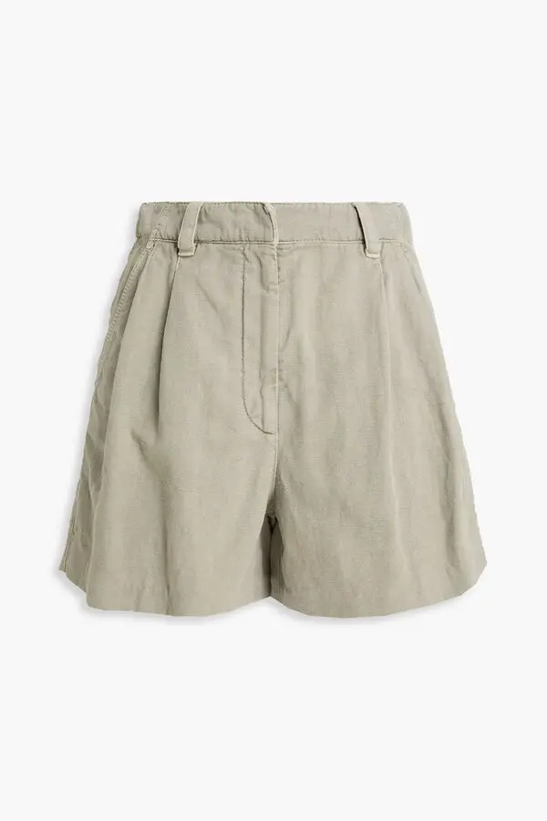 Brunello Cucinelli Pleated Cotton And Linenblend Shorts - Sage Green
