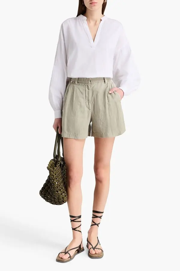 Brunello Cucinelli Pleated Cotton And Linenblend Shorts