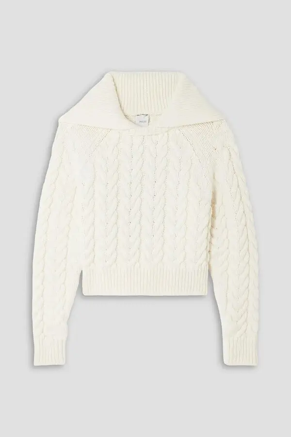 PATOU Sailor Cropped Cableknit Merino Wool Sweater