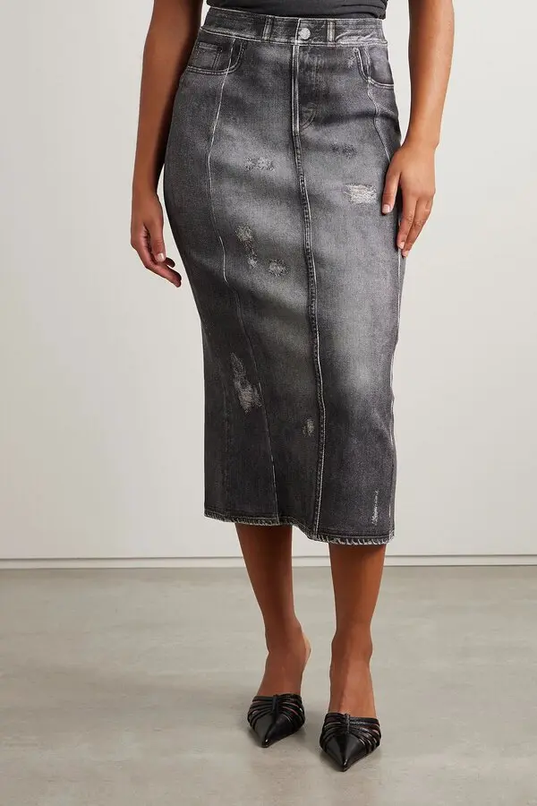 Acne Studios Denim Effect Printed Stretch-cotton Jersey Midi Skirt
