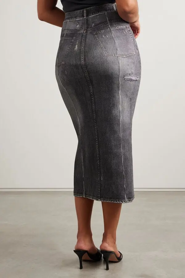 Acne Studios Denim Effect Printed Stretch-cotton Jersey Midi Skirt