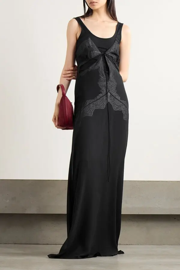 Christopher Esber Cutout Lace-trimmed Silk-georgette Gown