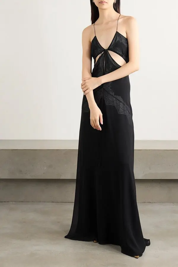 Christopher Esber Cutout Lace-trimmed Silk-georgette Gown
