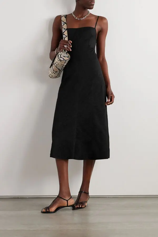 JIL SANDER Lace-paneled Satin Midi Dress
