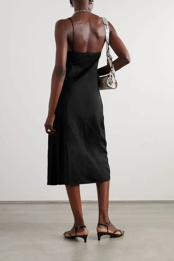 JIL SANDER Lace-paneled Satin Midi Dress