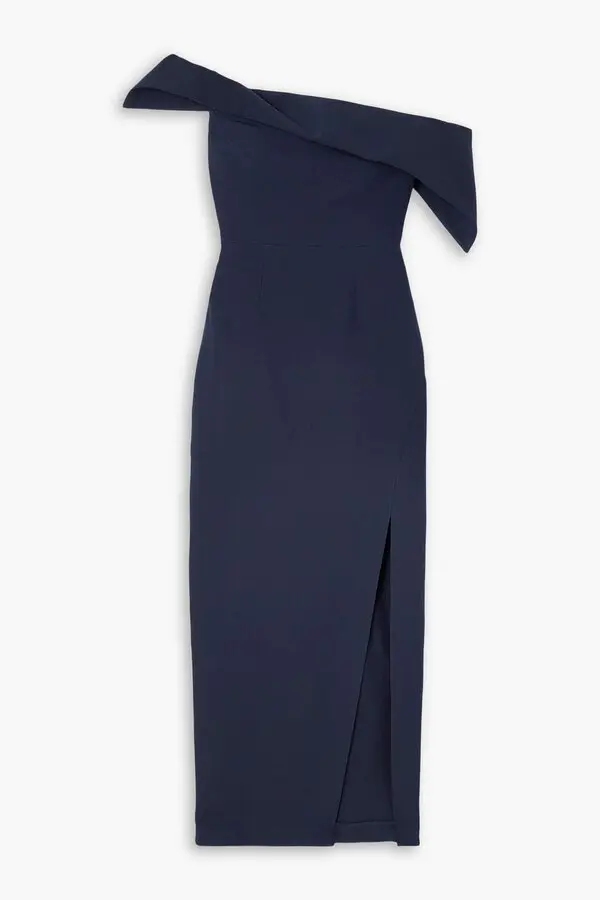Roland Mouret Oneshoulder Wool And Silkblend Crepe Gown - Navy