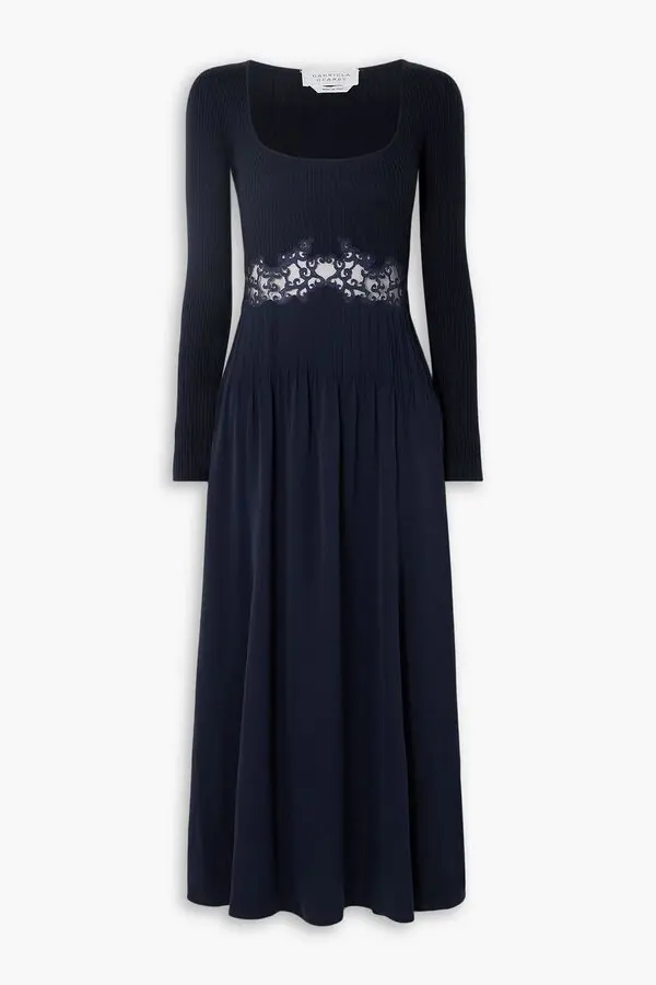 Gabriela Hearst Prior Lacetrimmed Cashmere And Silkblend Crepe Midi Dress - Navy