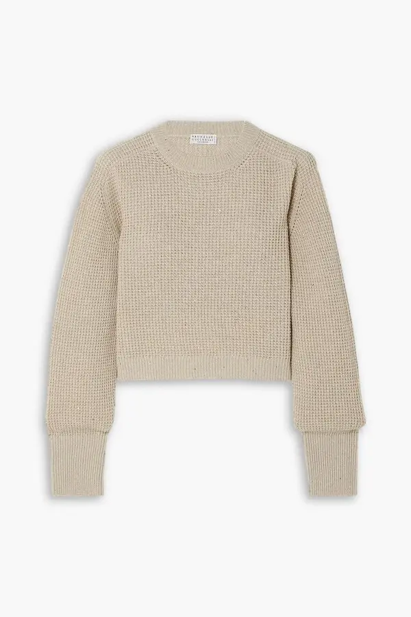 Brunello Cucinelli Sequinembellished Waffleknit Sweater - Beige