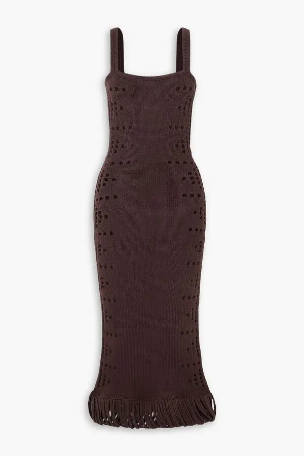 DIOTIMA Moore Fringed Pointelle-knit Cotton-blend Maxi Dress