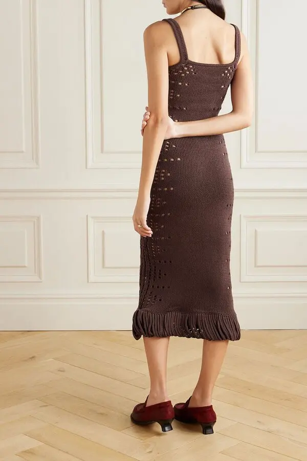 DIOTIMA Moore Fringed Pointelle-knit Cotton-blend Maxi Dress