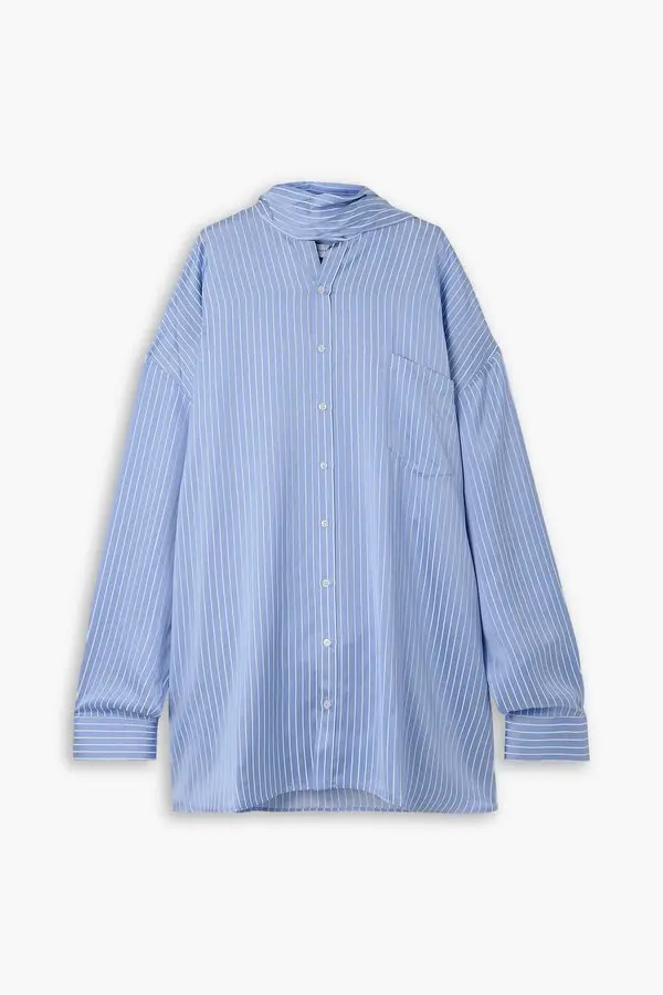 Marie Adam-Leenaerdt Oversized Pussybow Pinstriped Satin Shirt - Light Blue