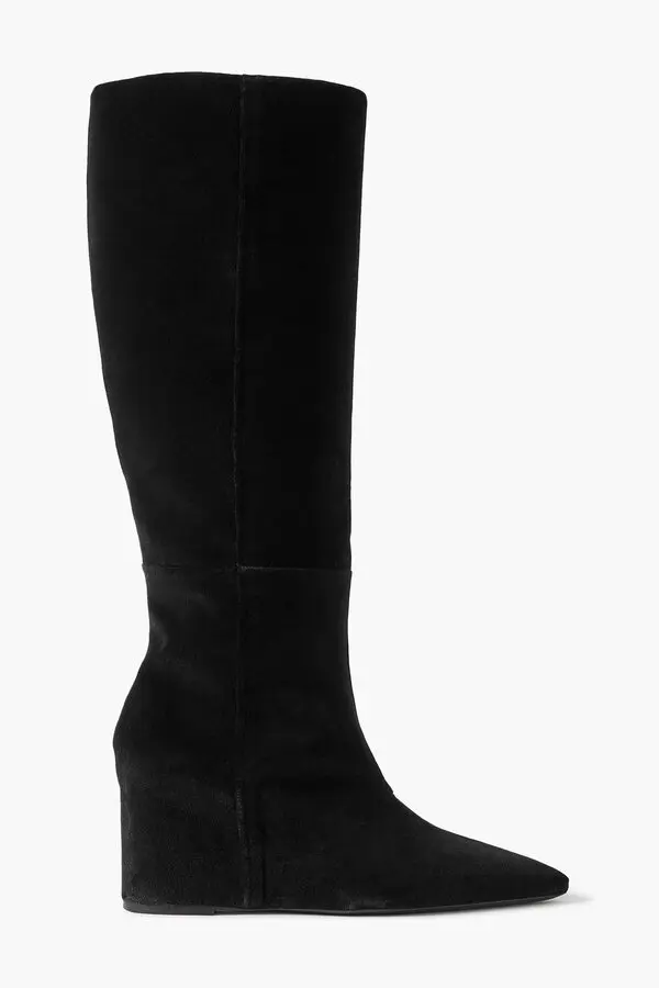 Gabriela Hearst Remedios Velvet Wedge Knee Boots - Black