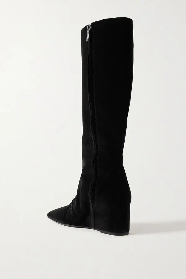 Gabriela Hearst Remedios Velvet Wedge Knee Boots - Black