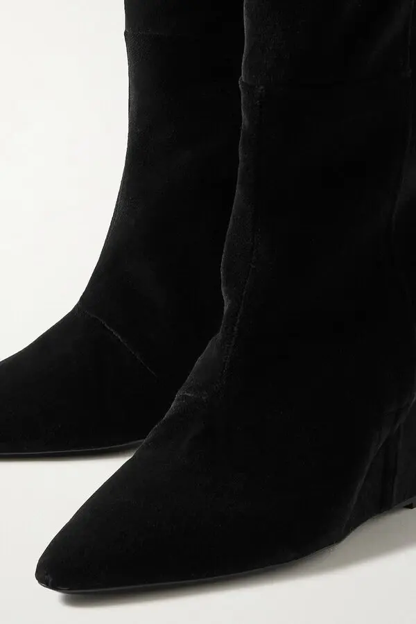 Gabriela Hearst Remedios Velvet Wedge Knee Boots - Black