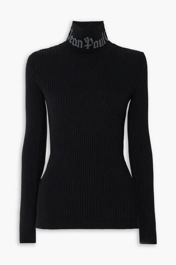 JEAN PAUL GAULTIER Ribbed Merino Wool-blend Jacquard Turtleneck Top
