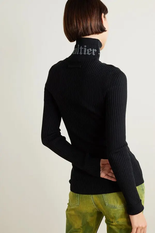 JEAN PAUL GAULTIER Ribbed Merino Wool-blend Jacquard Turtleneck Top