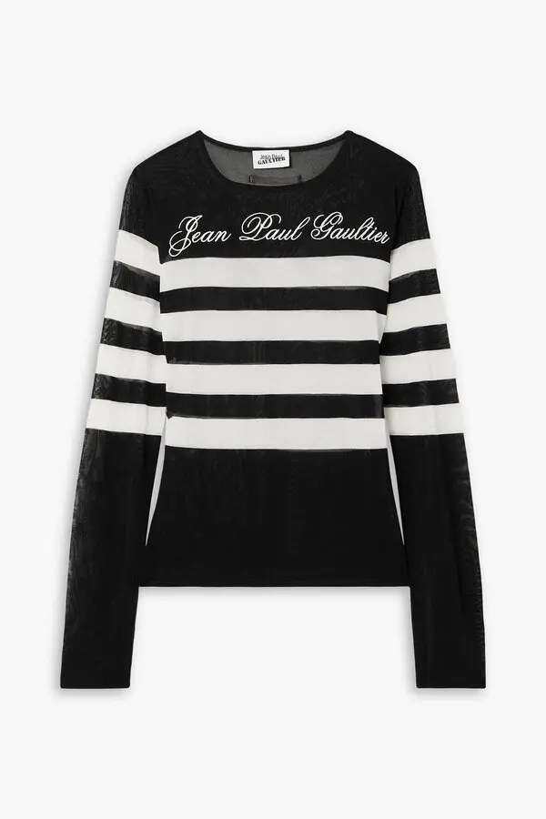JEAN PAUL GAULTIER Marinière Embroidered Striped Mesh Top