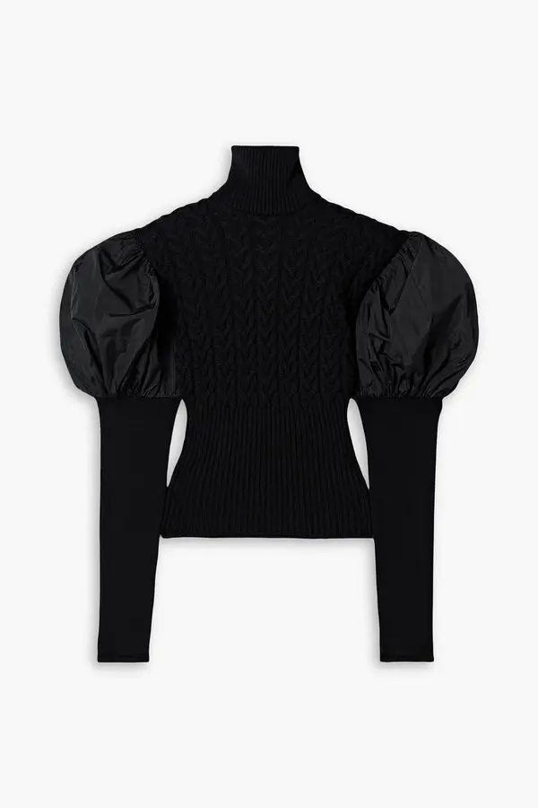 Max Mara Shellpaneled Cableknit Woolblend Sweater - Black