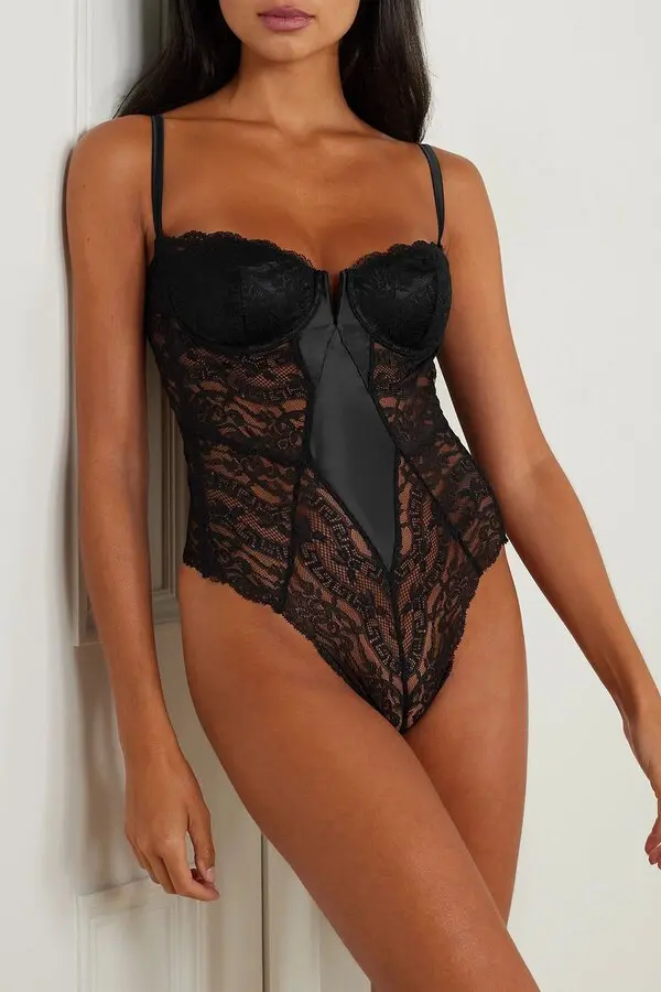 Versace Lace And Satin Underwired Bodysuit