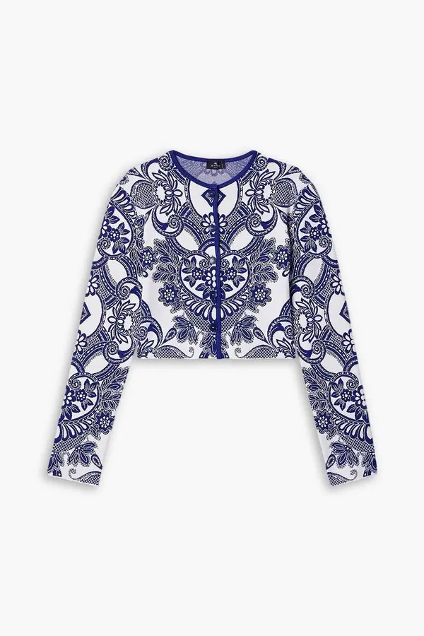 Etro Cropped Jacquard-knit Cardigan - Indigo