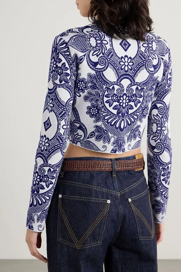 Etro Cropped Jacquard-knit Cardigan - Indigo