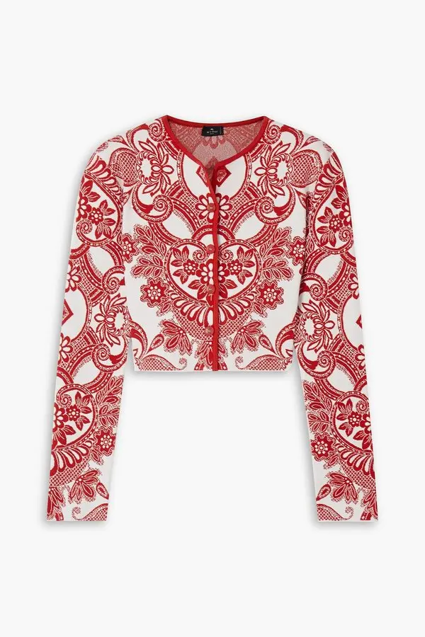 Etro Cropped Jacquardknit Cardigan - Red