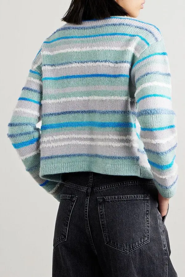 THE ELDER STATESMAN Striped Cashmere-blend Cardigan