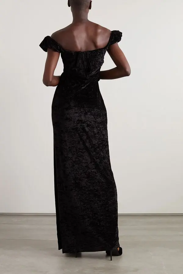 Jacquemus Off-the-shoulder Embellished Stretch-velour Gown - Black
