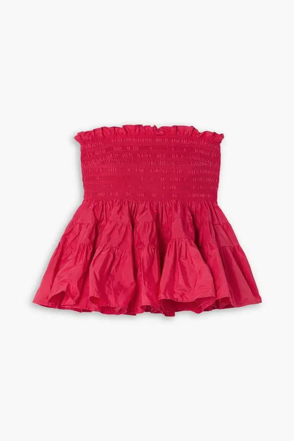 MOLLY GODDARD Mia Strapless Shirred Ruffled Taffeta Top - Fuchsia