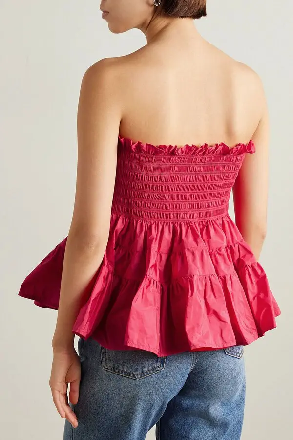MOLLY GODDARD Mia Strapless Shirred Ruffled Taffeta Top