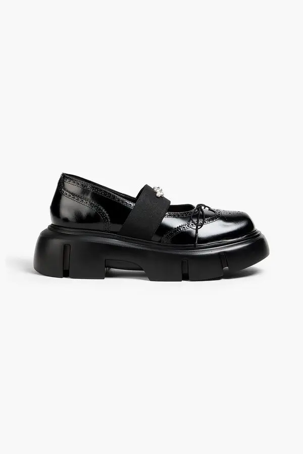 Simone Rocha Embellished Glossedleather Mary Jane Brogues - Black