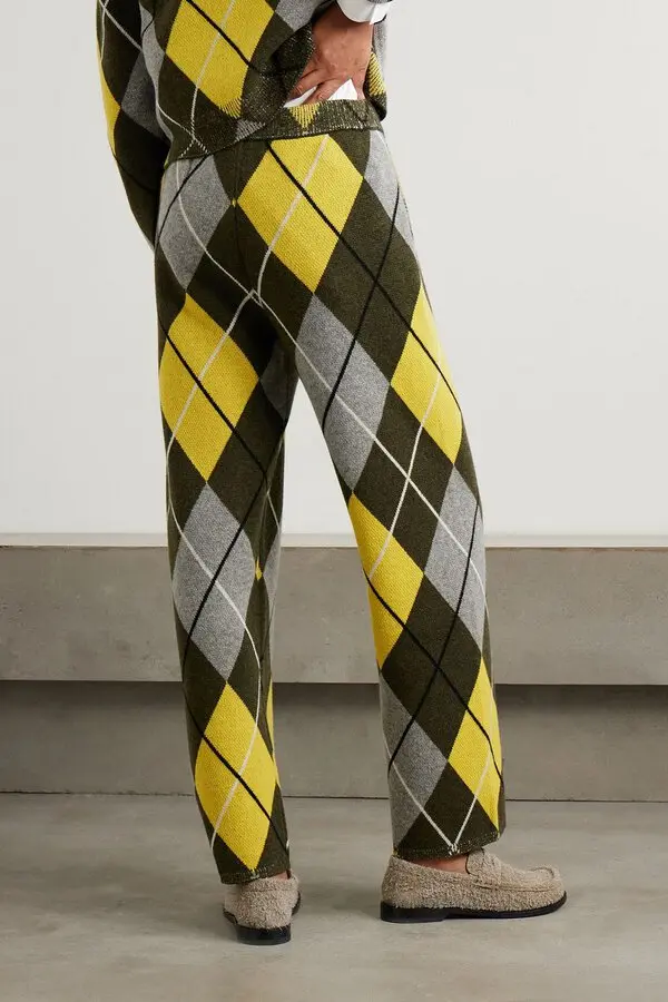 THE ELDER STATESMAN Argyle Cashmere Jacquard Track Pants