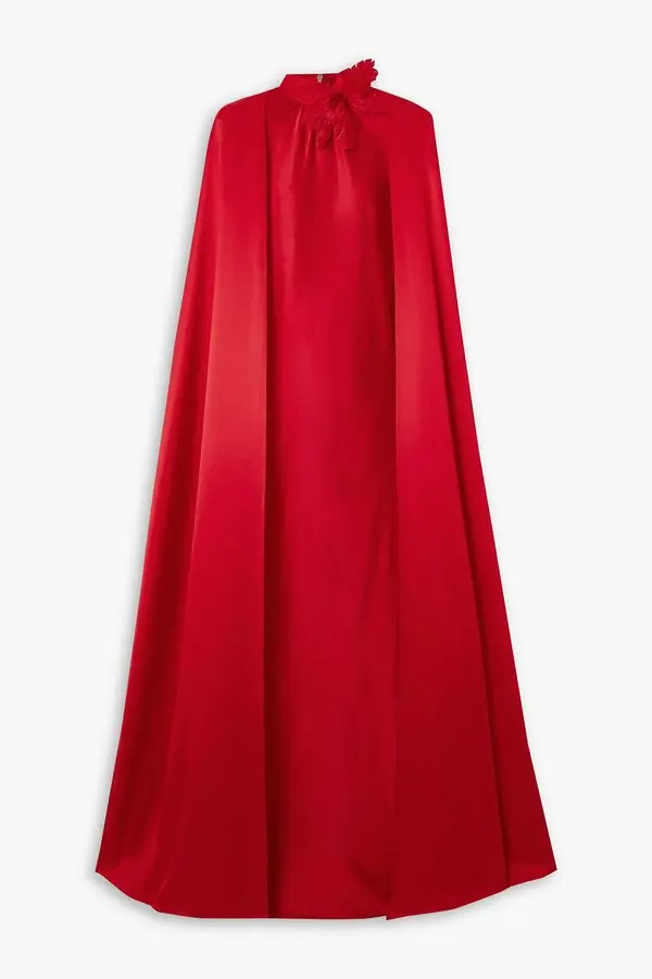 RODARTE Capeeffect Appliquéd Silkcharmeuse Gown - Red