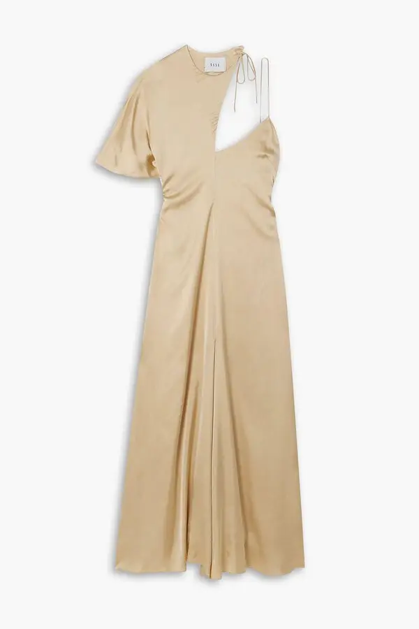 ESSE STUDIOS Lumiere Cascade Asymmetric Satin Maxi Dress - Beige