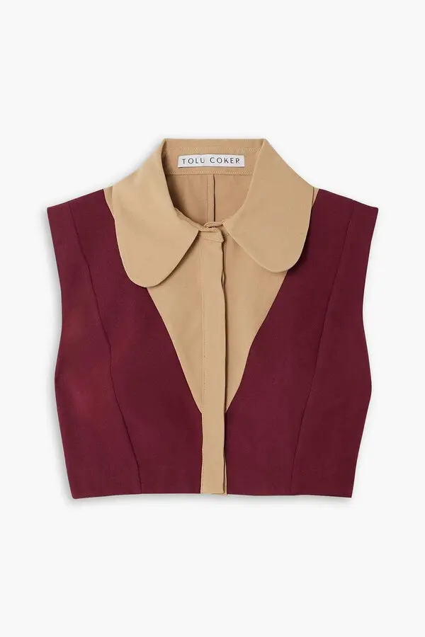 TOLU COKER Cropped Paneled Twotone Cady Shirt - Merlot